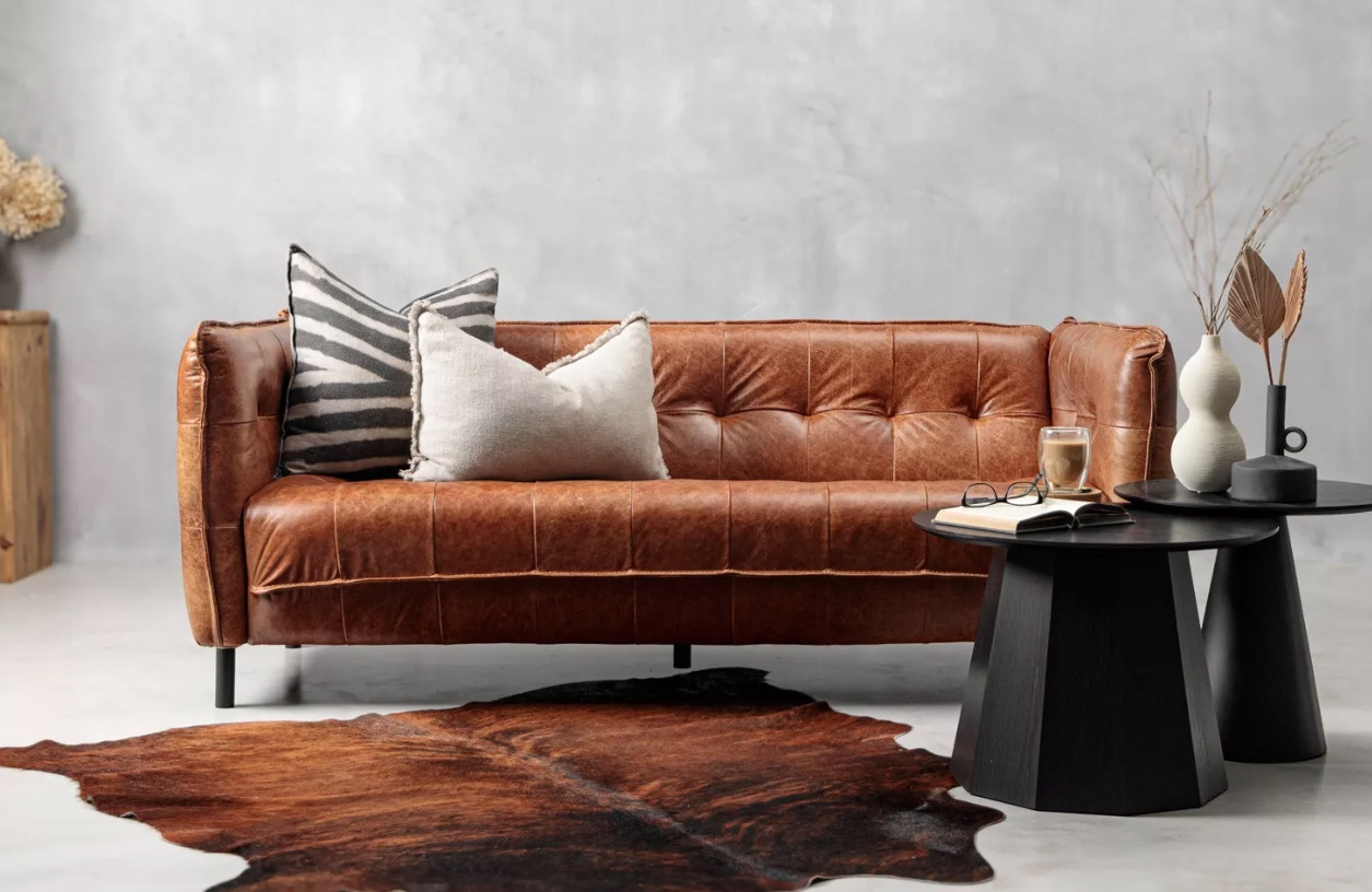 R1,500 off on Edison Tan Analine Leather Couch | OneDayOnly
