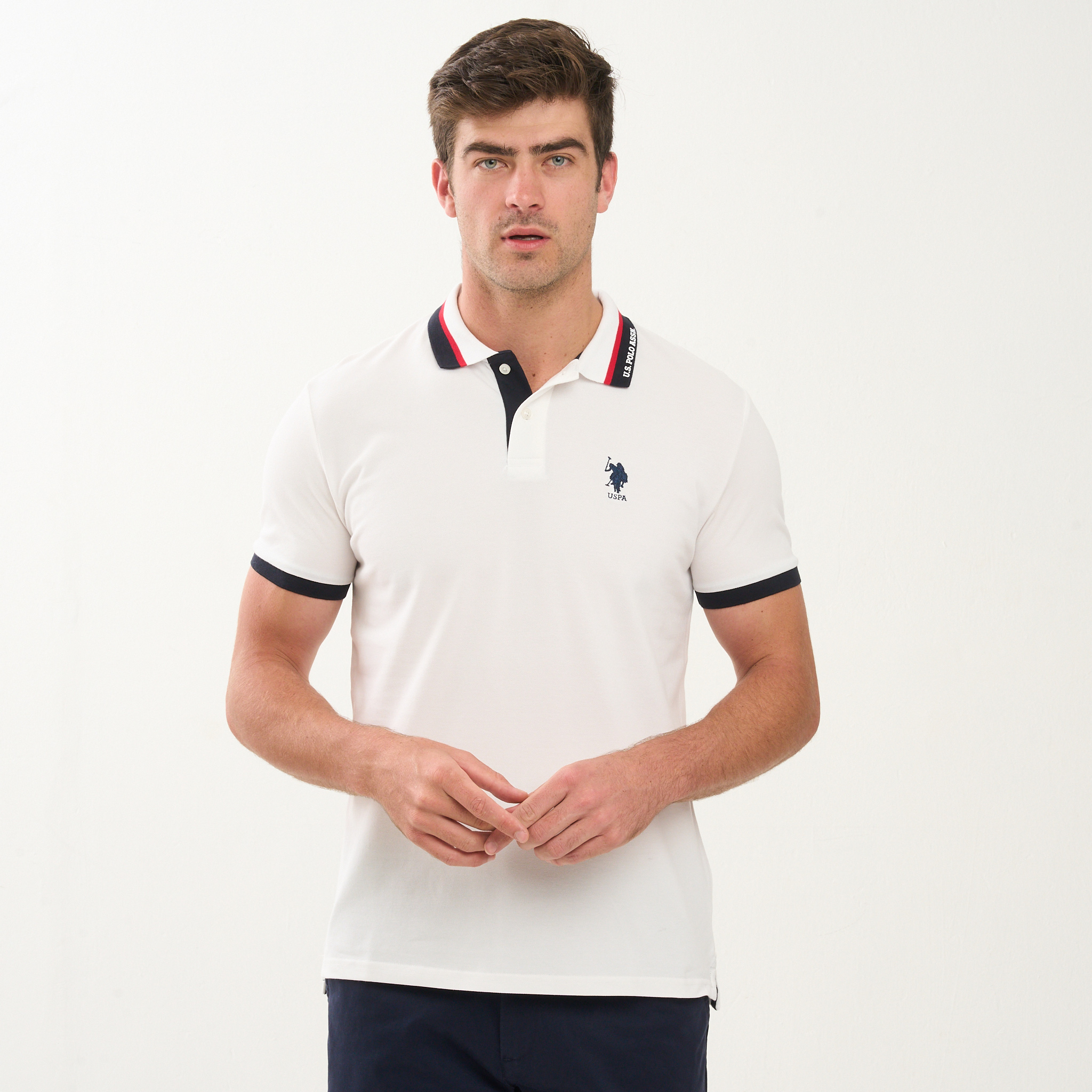 45% off on USPA Men's Striped Collar Plain Polo | OneDayOnly