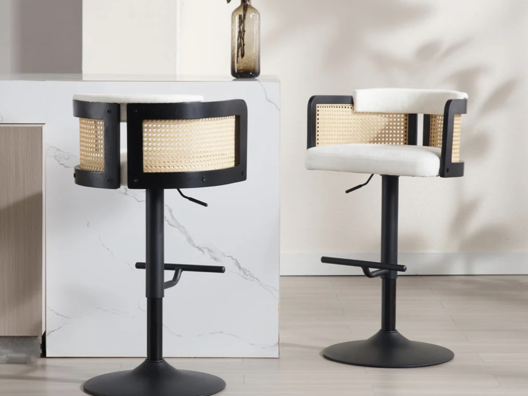 50% off on 2x White Rattan Bar Stools | OneDayOnly
