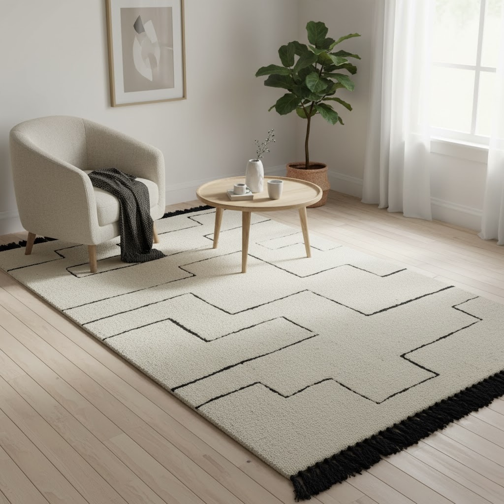 52% off on Monochrome Lines Wool Rug | OneDayOnly