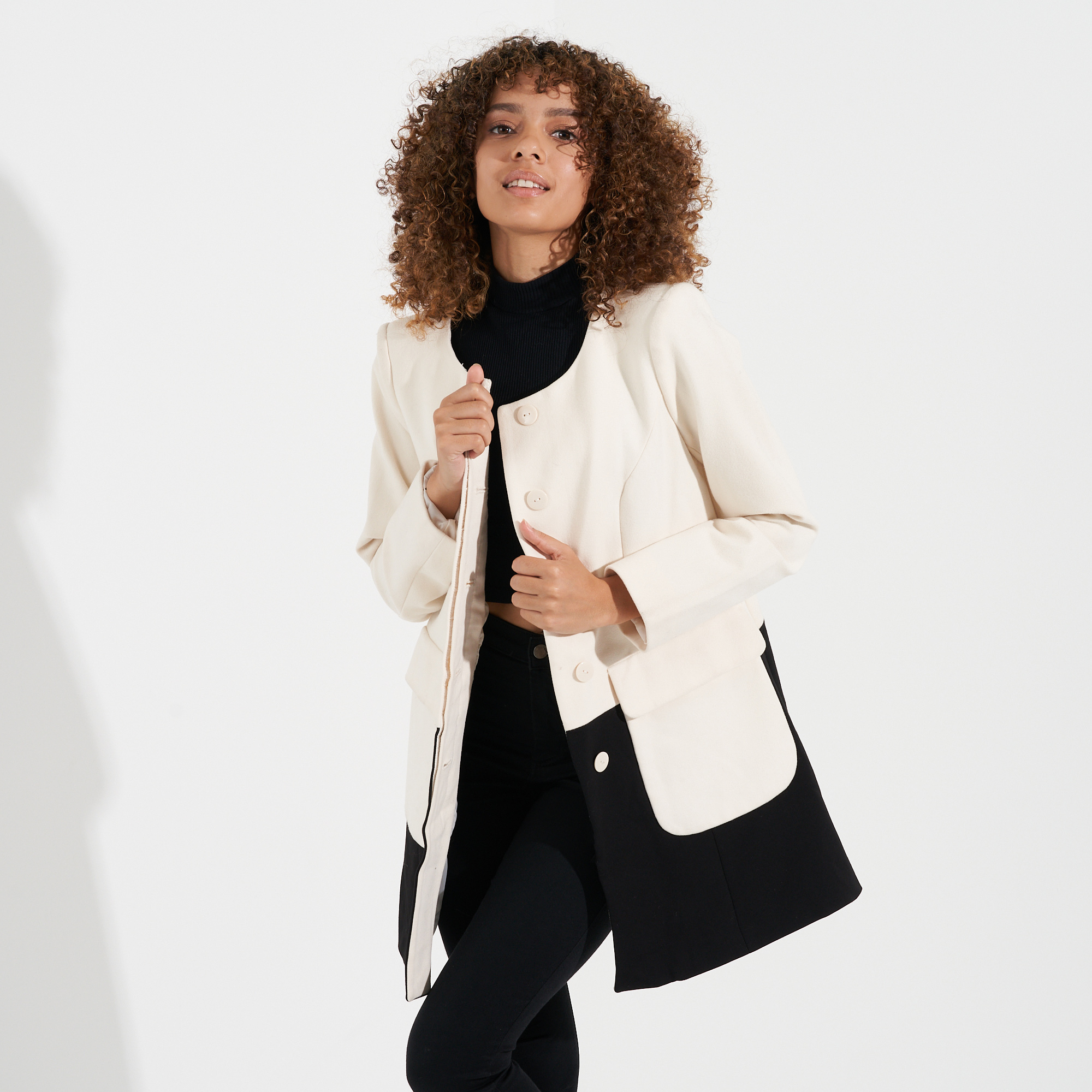 63% off on Ladies Cream and Black Miko Coat | OneDayOnly