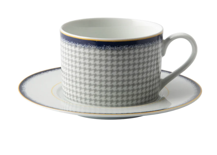 25% off on 4x Blue Check Tea Cup & Saucer | OneDayOnly