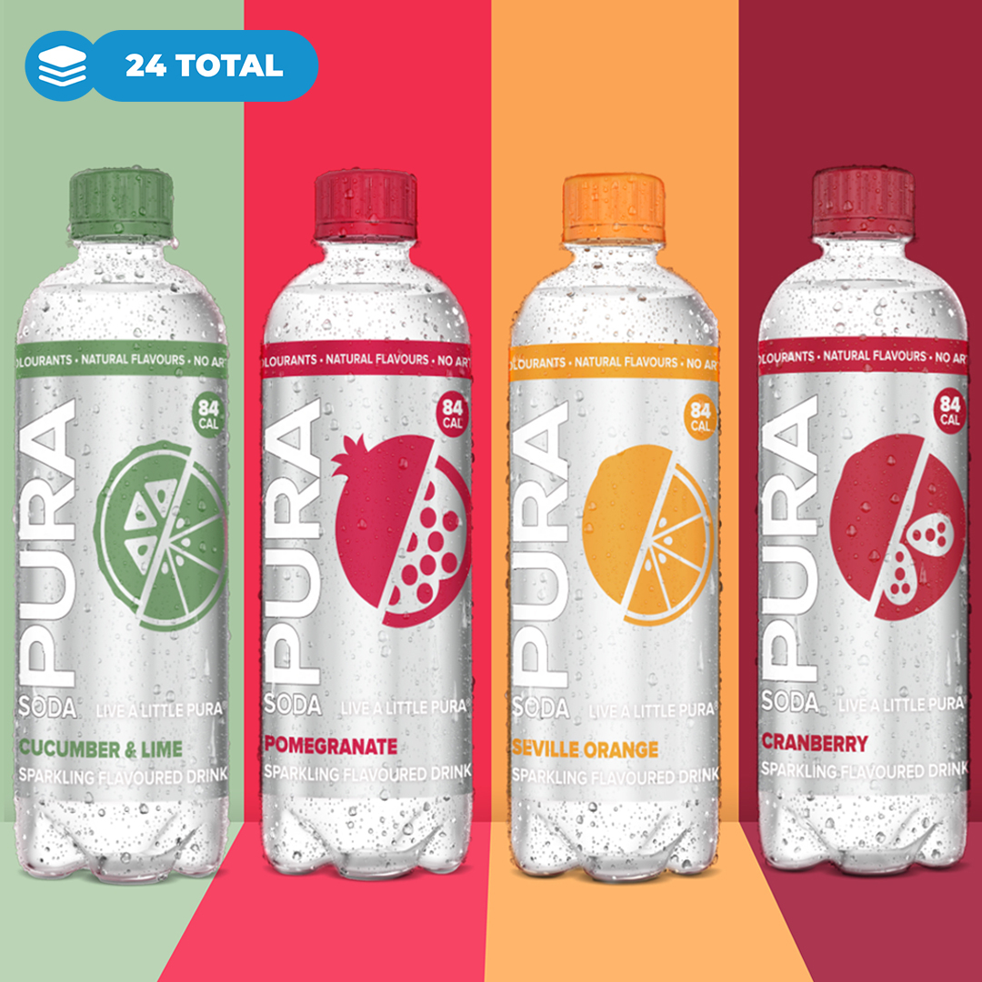 53% off on Pura Soda 24x 400ml Low Sugar Soda | OneDayOnly