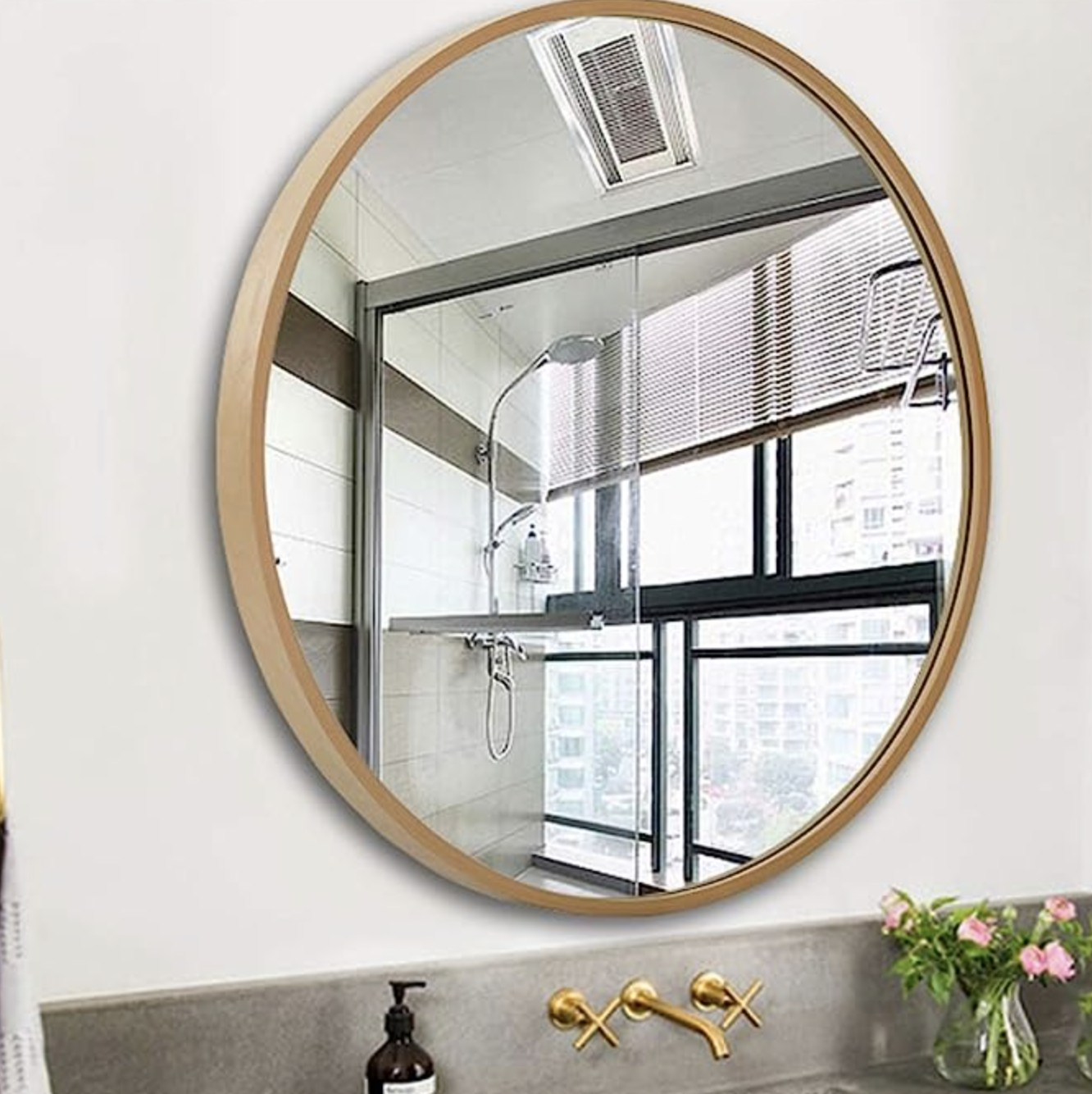 25% off on 50cm Round Mirror with Wooden Frame | OneDayOnly