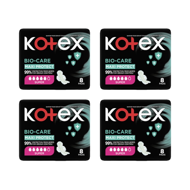 Kotex 4x 8's Bio-Care Maxi Protect Pads | OneDayOnly