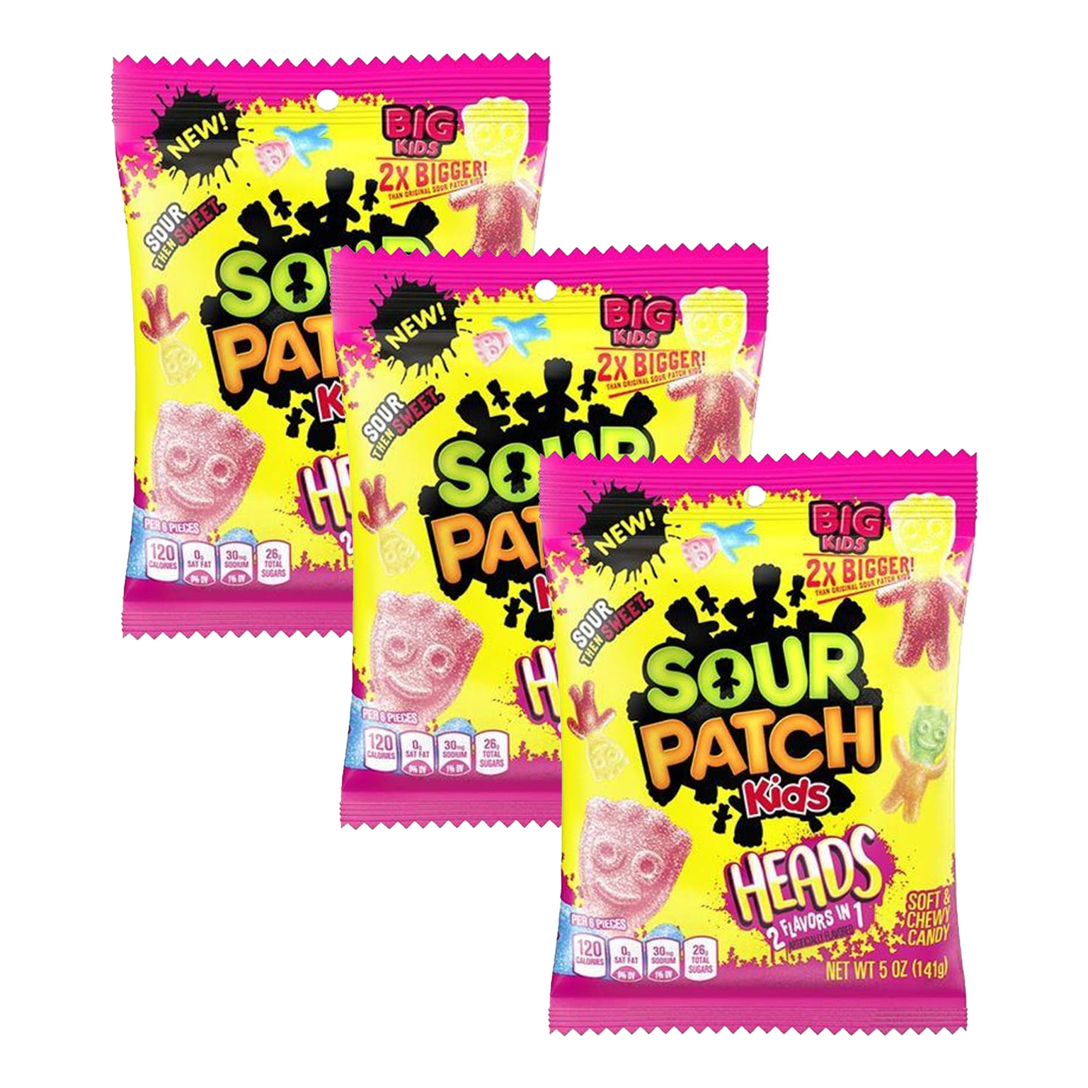 24% off on 3x 141g Heads 2 in 1 Candy Bags | OneDayOnly