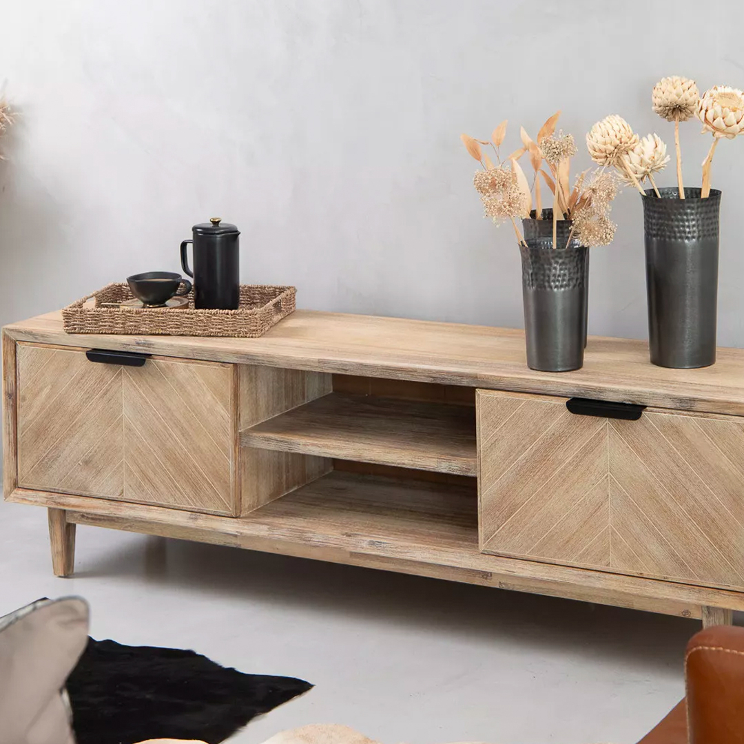 R900 off on Mckenna Large Acacia Wood TV Stand | OneDayOnly