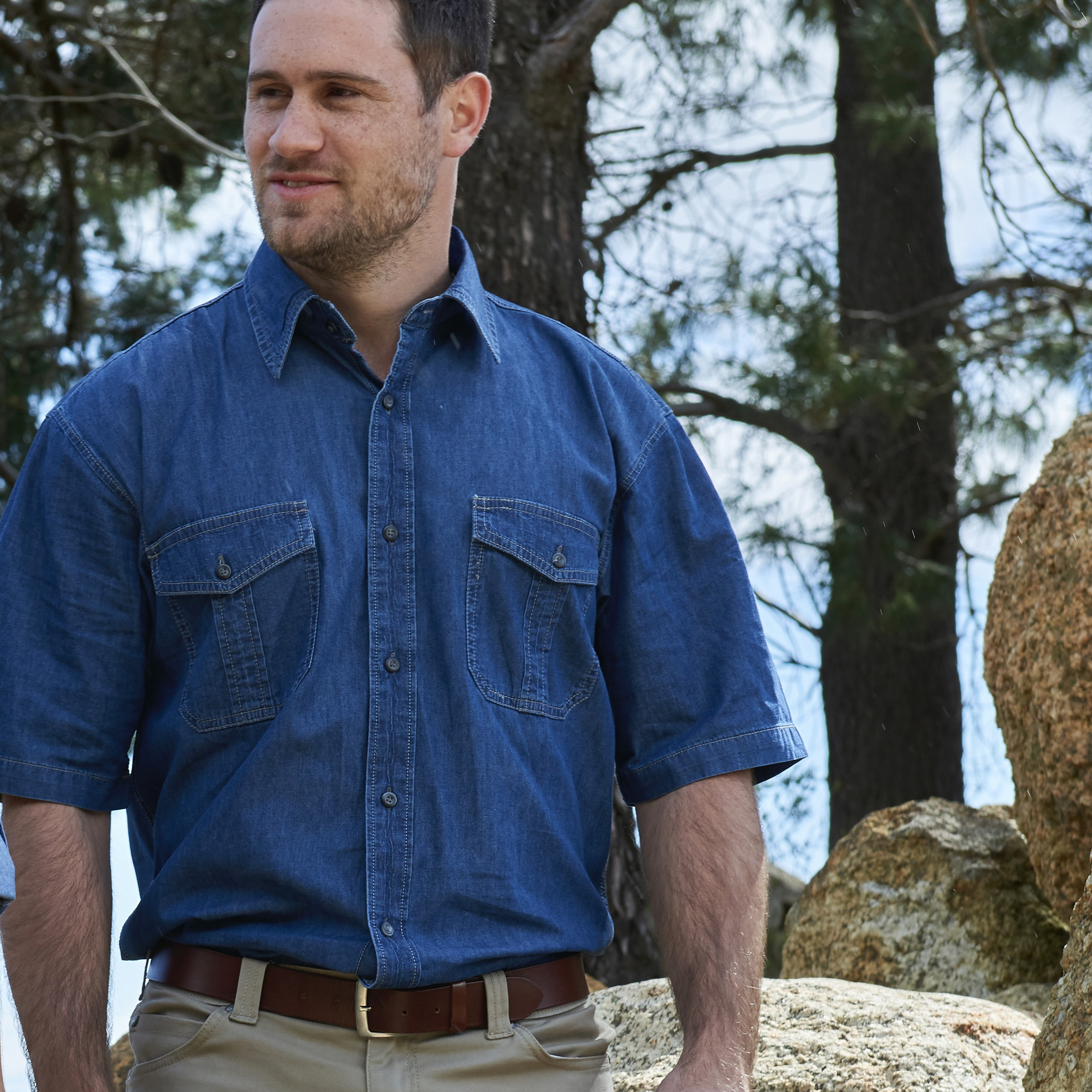 25% off on Salty Men's Short Sleeve Denim Shirt | OneDayOnly