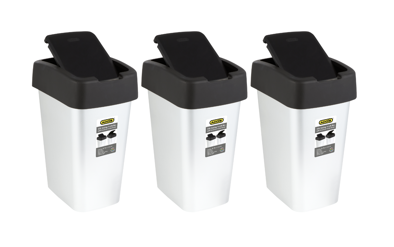 45% off on ADDIS 3x 25L Brushed Aluminium Bins | OneDayOnly