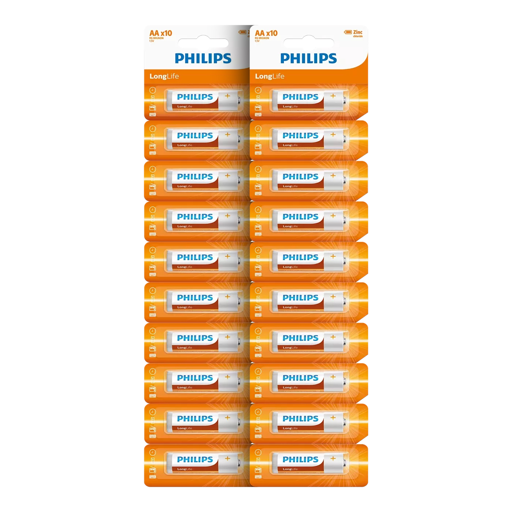 Philips 2x 10's AA Long-Life Zinc Battery Packs | OneDayOnly